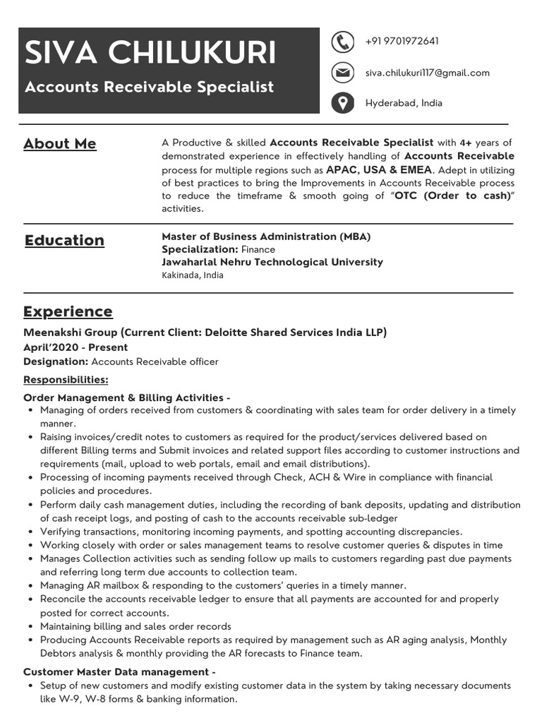 CV_Siva Chilukuri _AR Specialist - 2024 (1) | PDF | Business | Service Industries
