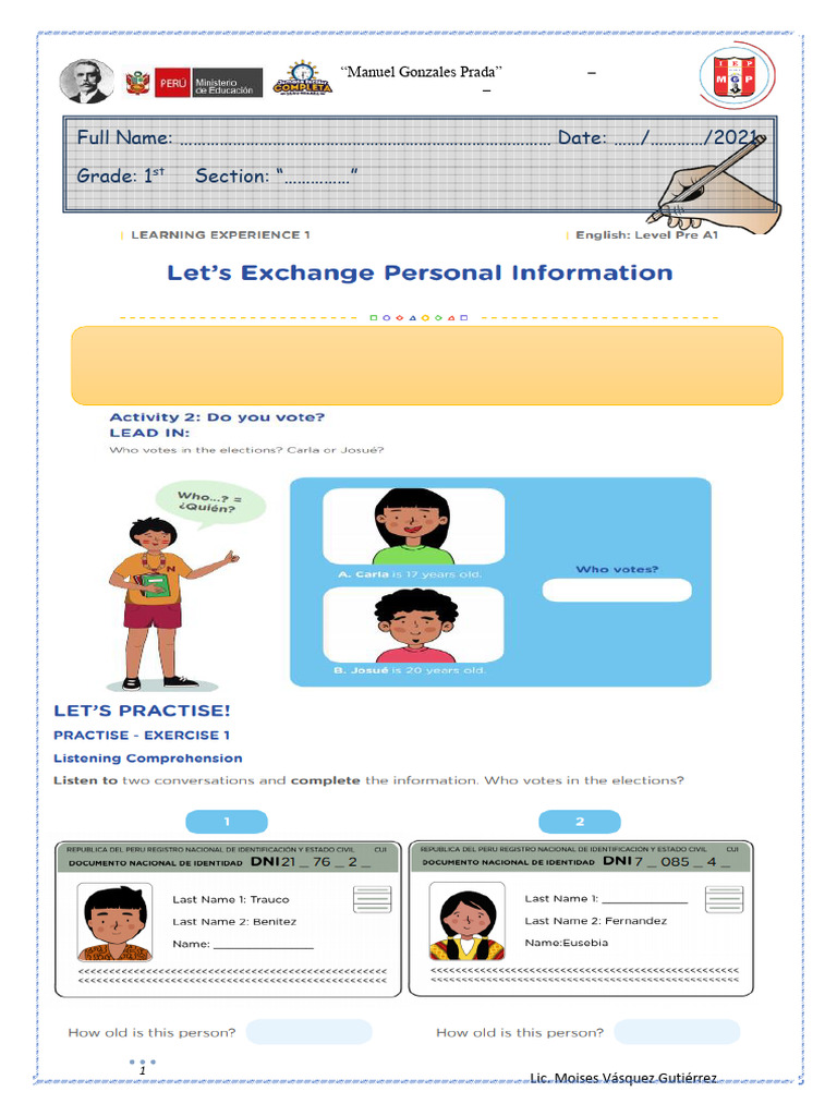 LE1 Activity 2 Primer Grado | PDF