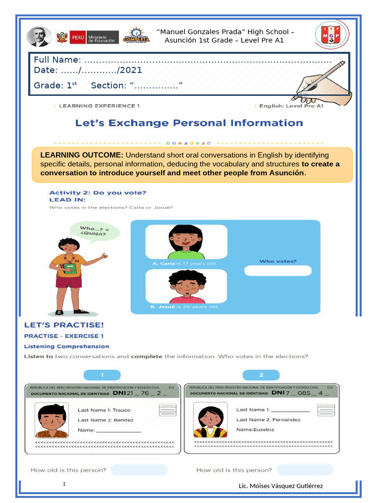 LE1 Activity 2 Primer Grado | PDF