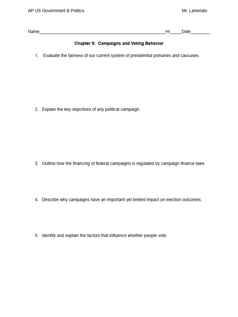 AP US Gov - Pol Chapter 9 Questions 2018 | PDF