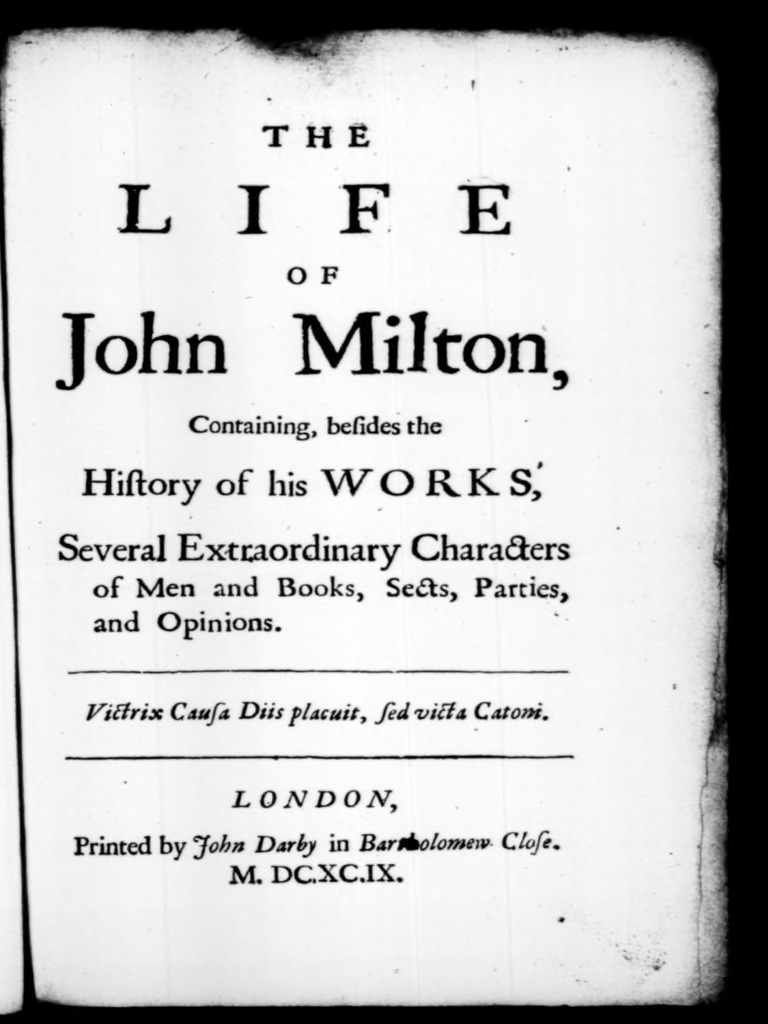 Bim Early English Books 1641 1700 the Life of John Milton Toland John ...