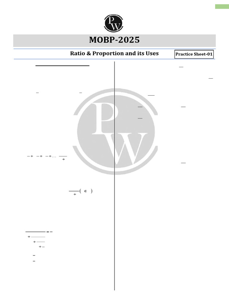 Ratio and Proportion Practice Questions | PDF | Ratio | Percentage