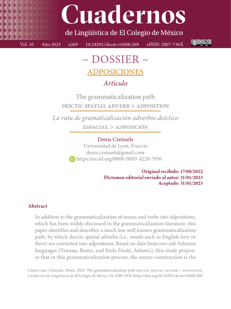 Grammaticalization of Deictic Adverbs | PDF | Preposition And Postposition | Word