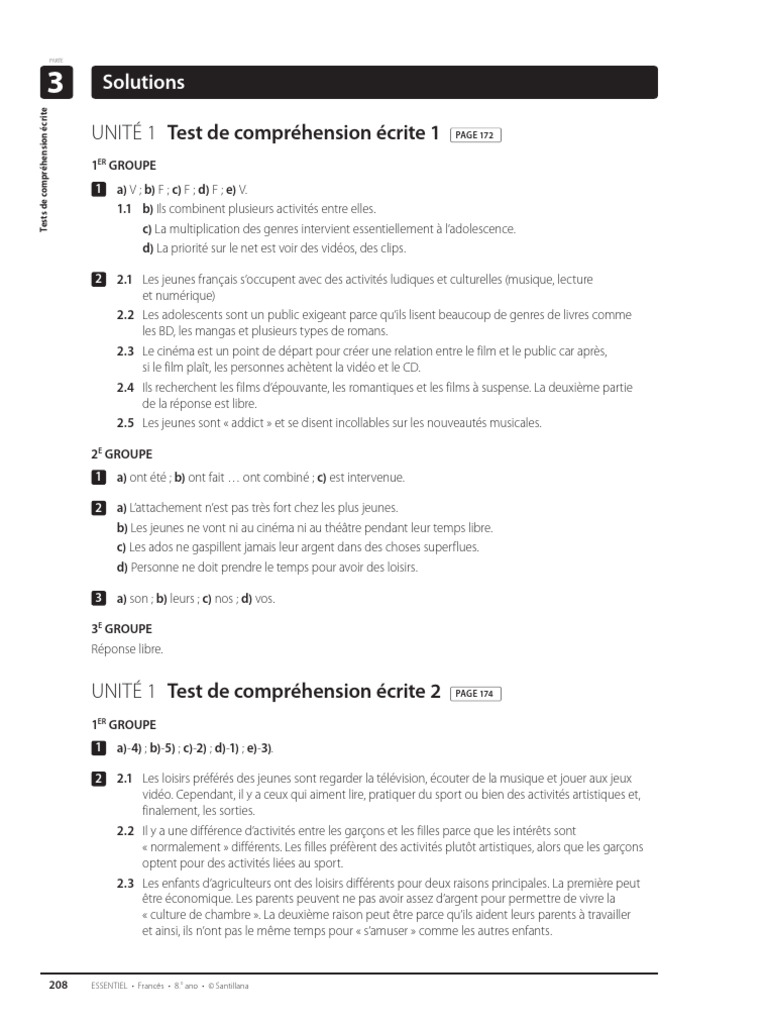 Solutions Des Tests de Comprehension Ecrite | PDF | Repas | Herbicide