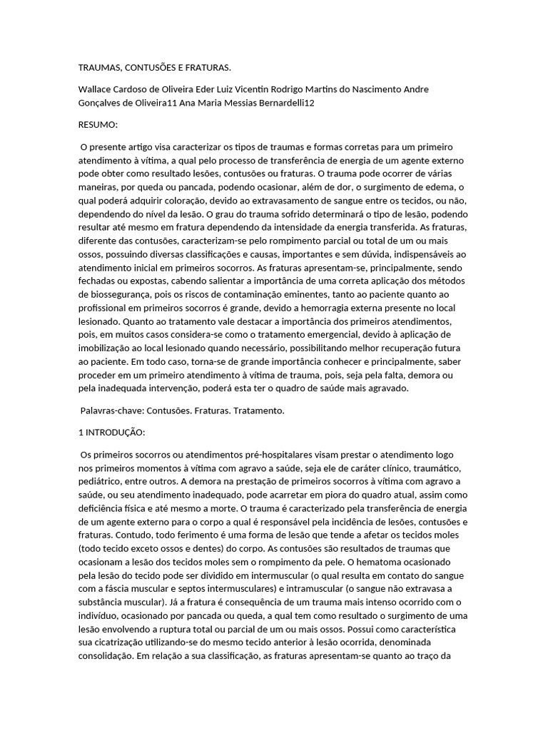 Tipos de Traumas: Contusões e Fraturas | PDF | Primeiros socorros ...