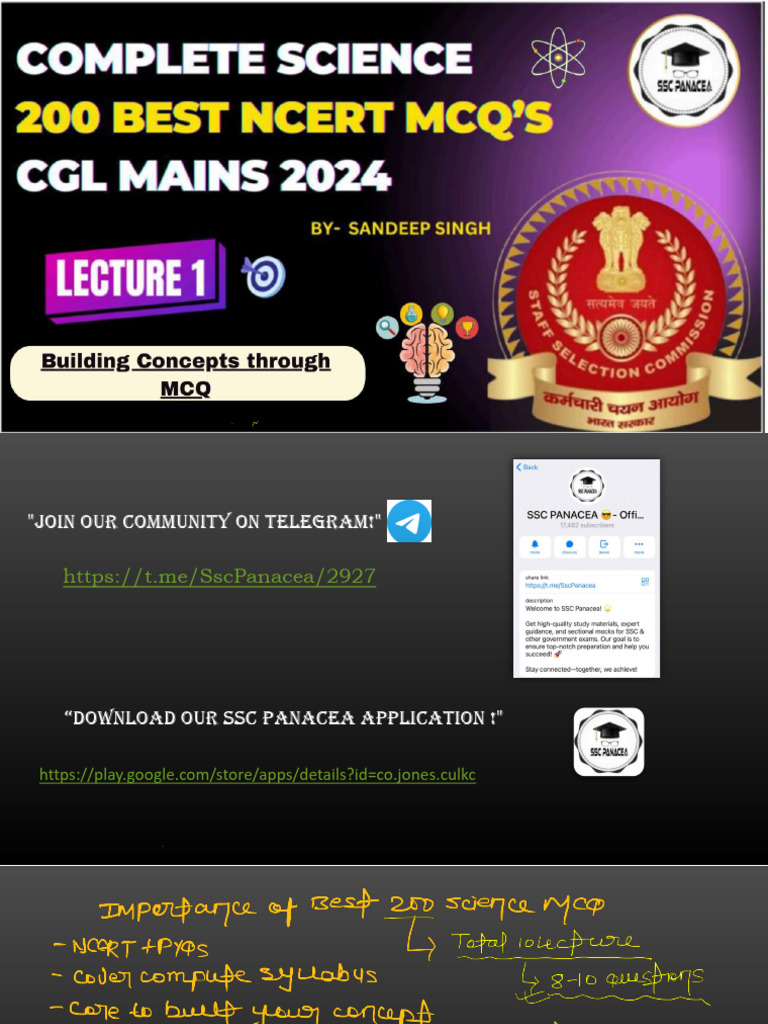 200 NCERT MCQs (Lec 01) BY SSC Panacea | PDF