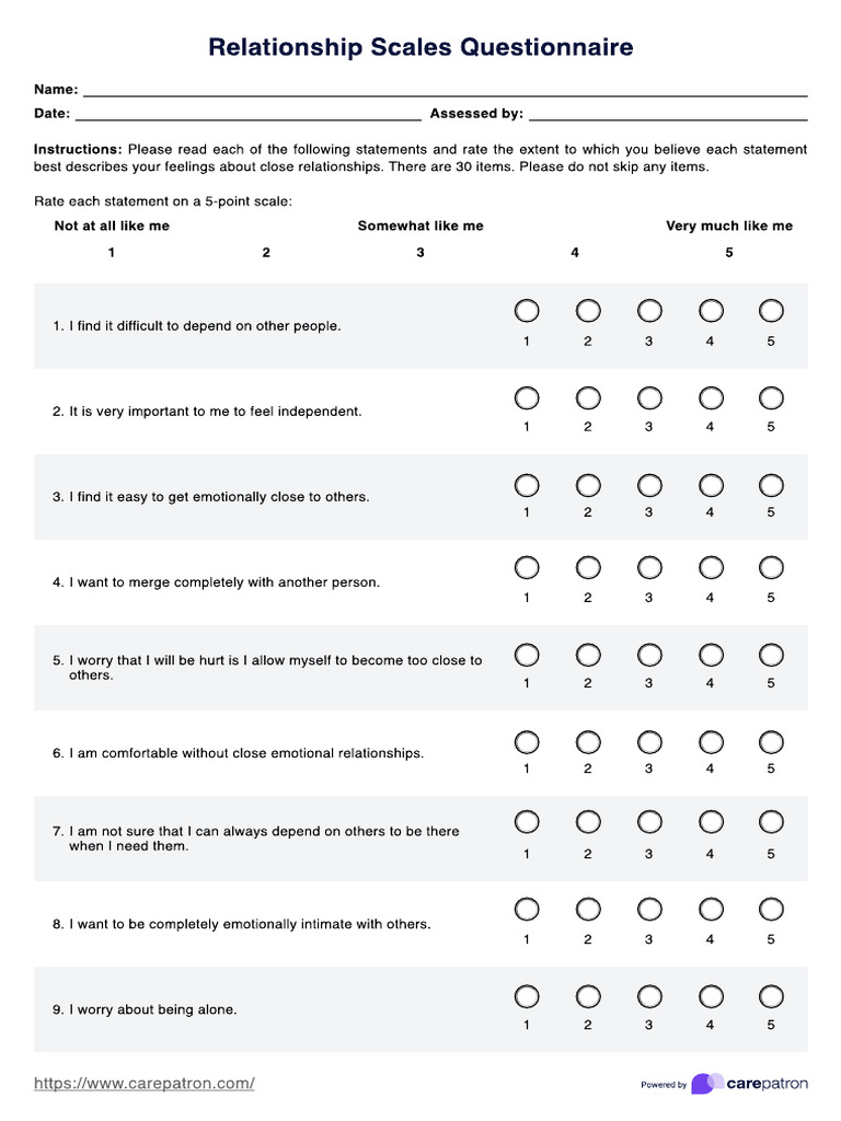 Relationship Scales Questionnaire | PDF | Social Psychology | Psychology