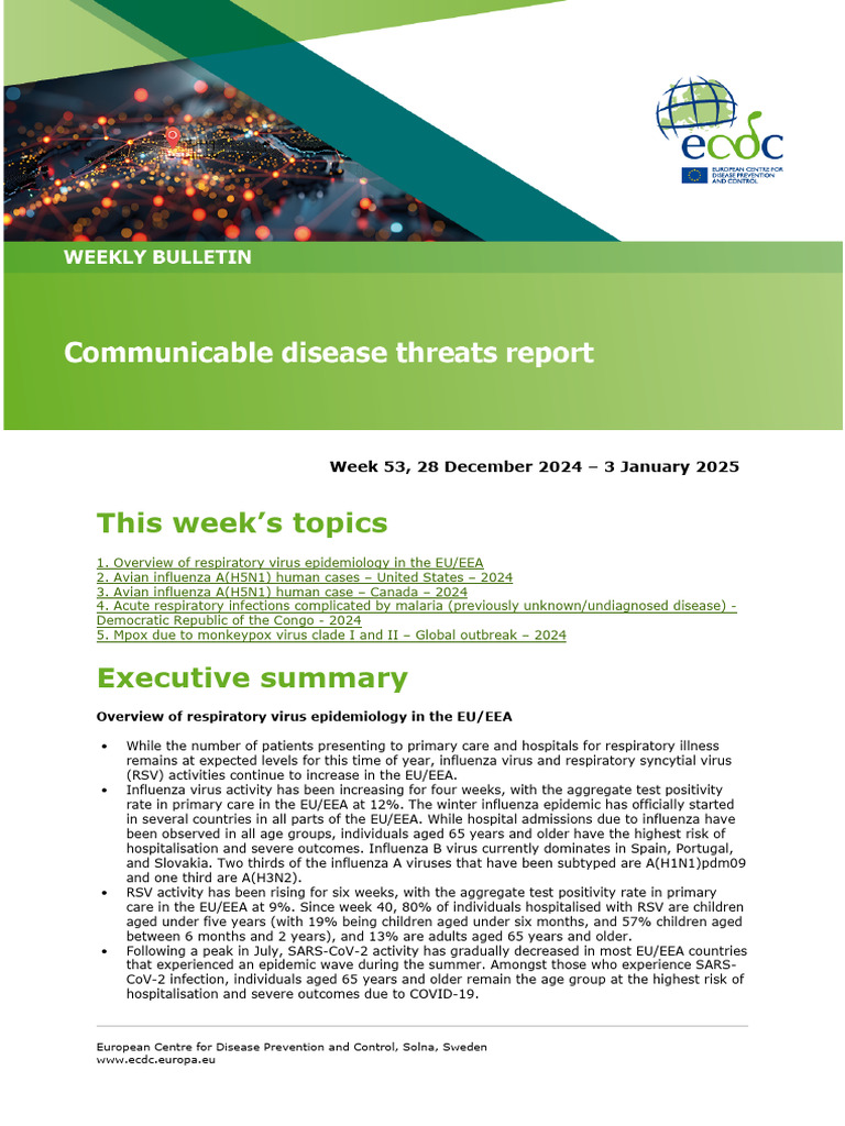Communicable Disease Threats Report Week 53 2024 | PDF | Influenza A Virus Subtype H5 N1 | Avian ...