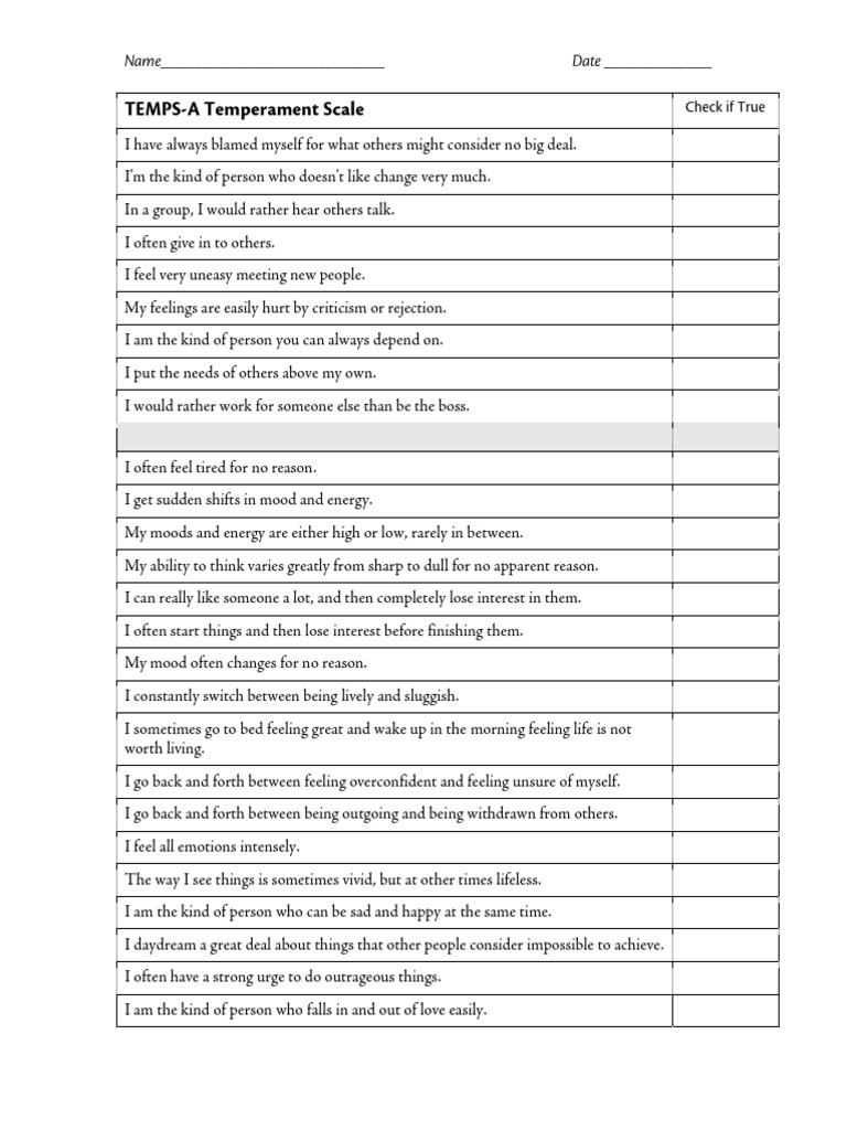 TEMPSA Temperament Scale | PDF | Mood Disorders | Psychology
