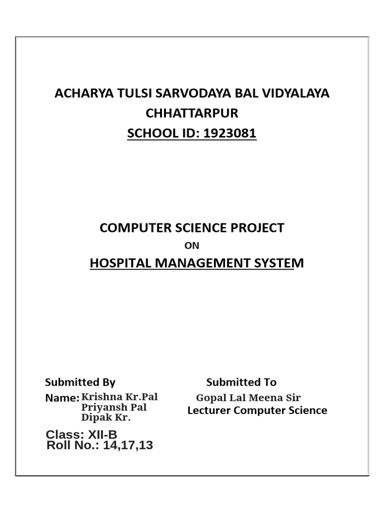 CS PROJECT (1) (1) | PDF | Databases | Hospital