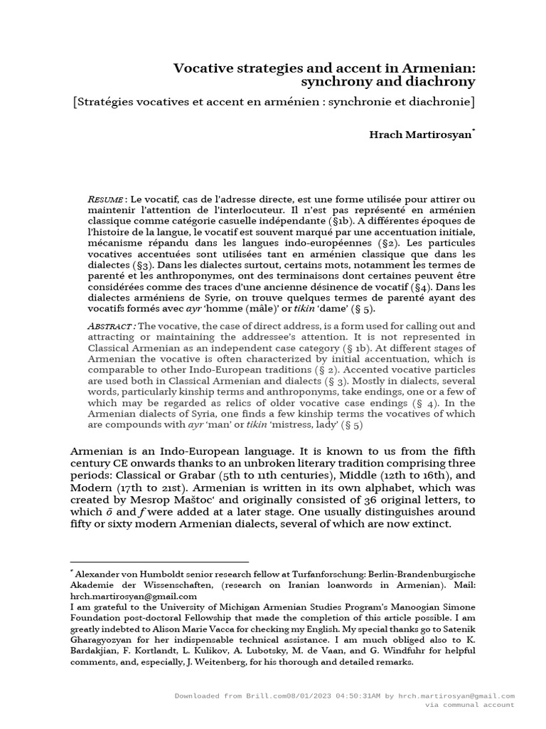 Armenian Vocative and Accent Study | PDF | Stress (Linguistics ...