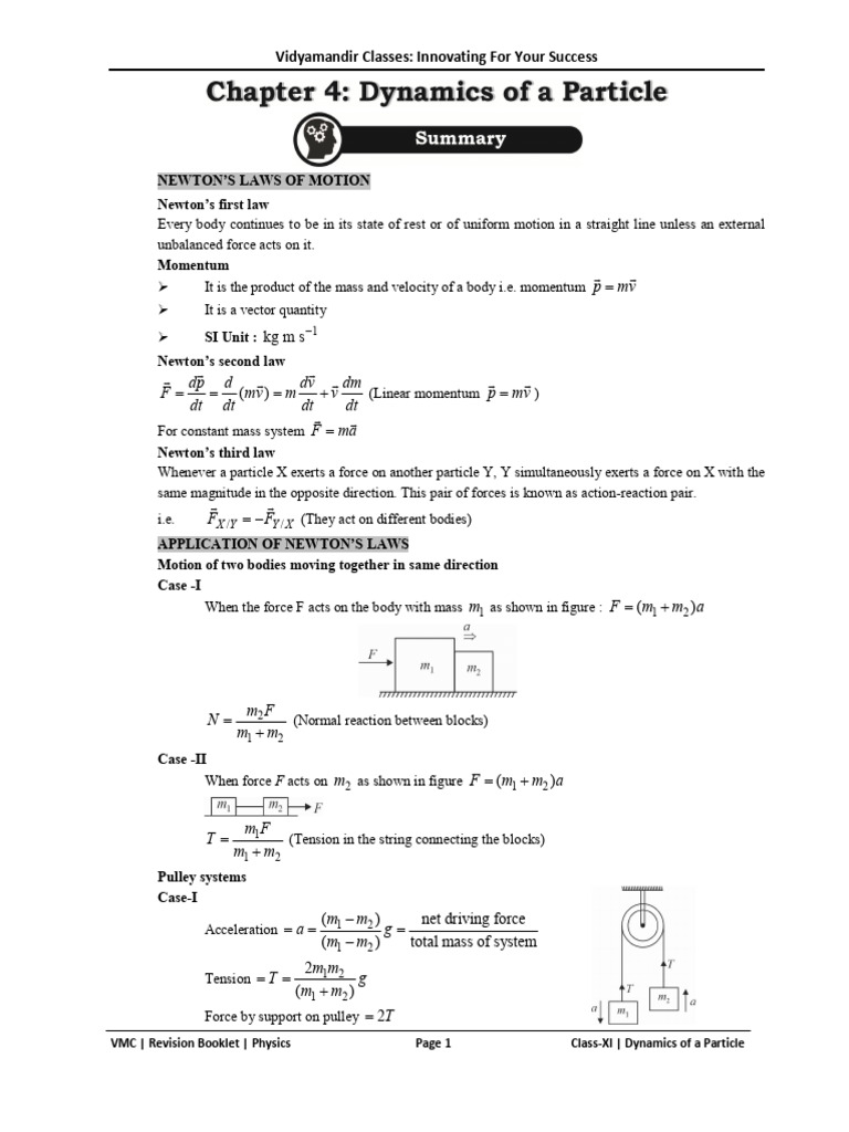 Dynamics of a Particle | PDF | Force | Acceleration