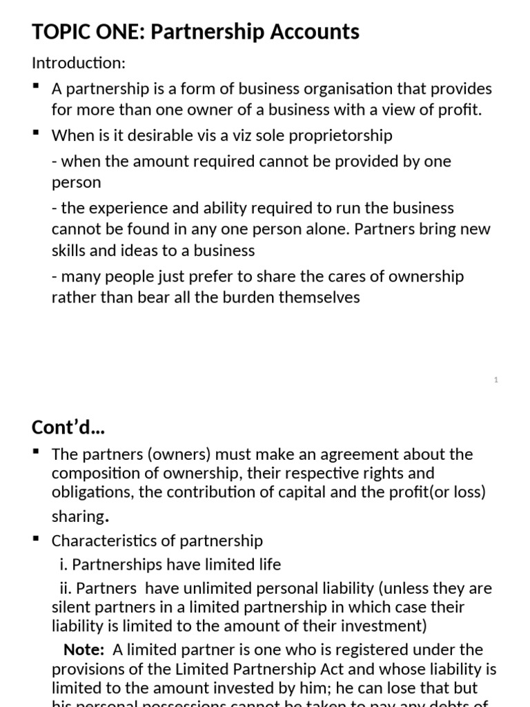 BAC 101 TOPIC ONE Partnership | PDF | Partnership | Goodwill (Accounting)