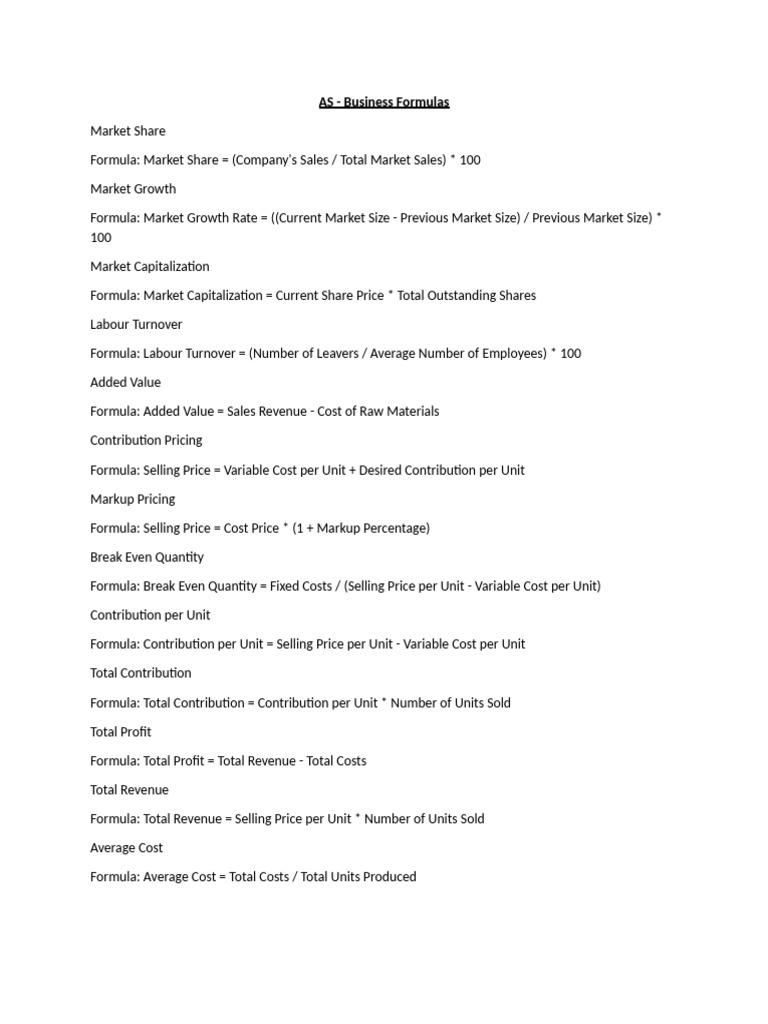 AS Formula Sheet For P2 | PDF