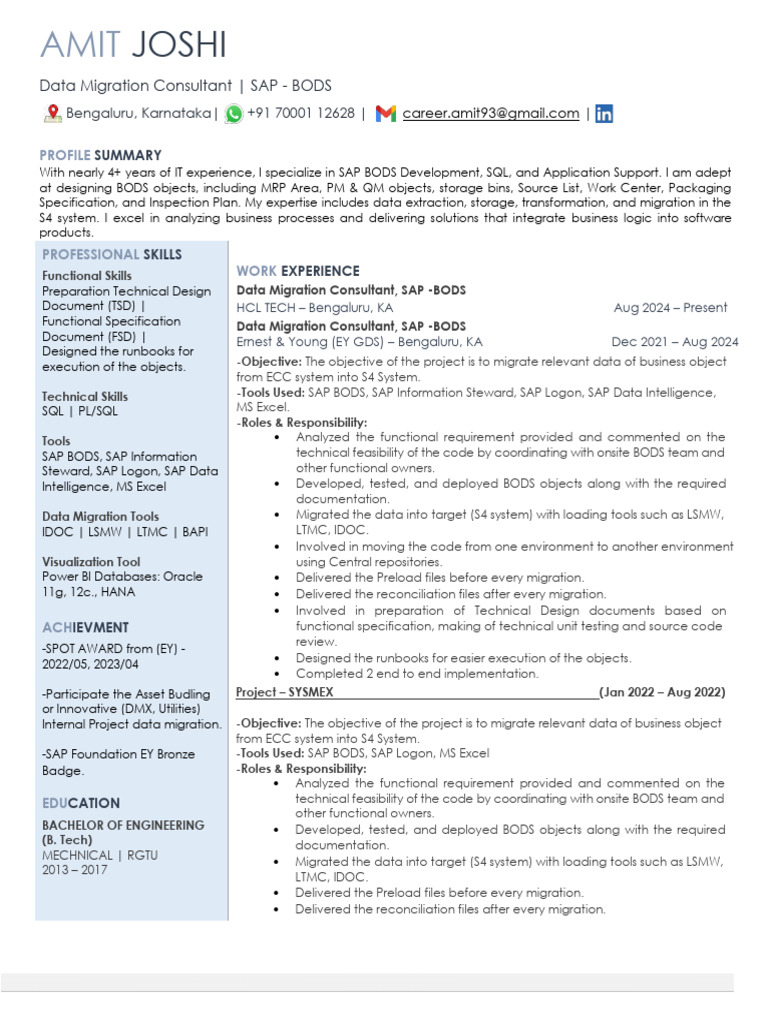 Amitjoshi_CV_BODS_NEW | PDF | Computing | Information Technology