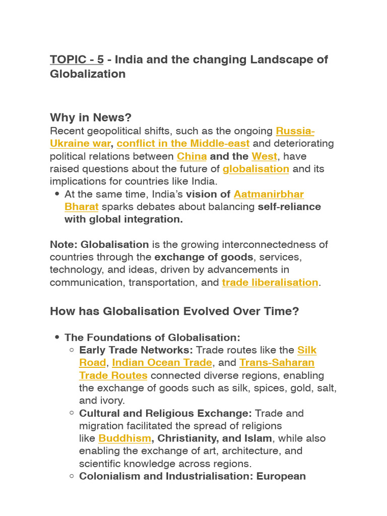 TOPIC - 5 - India and The Changing Landscape of Globalization | PDF ...
