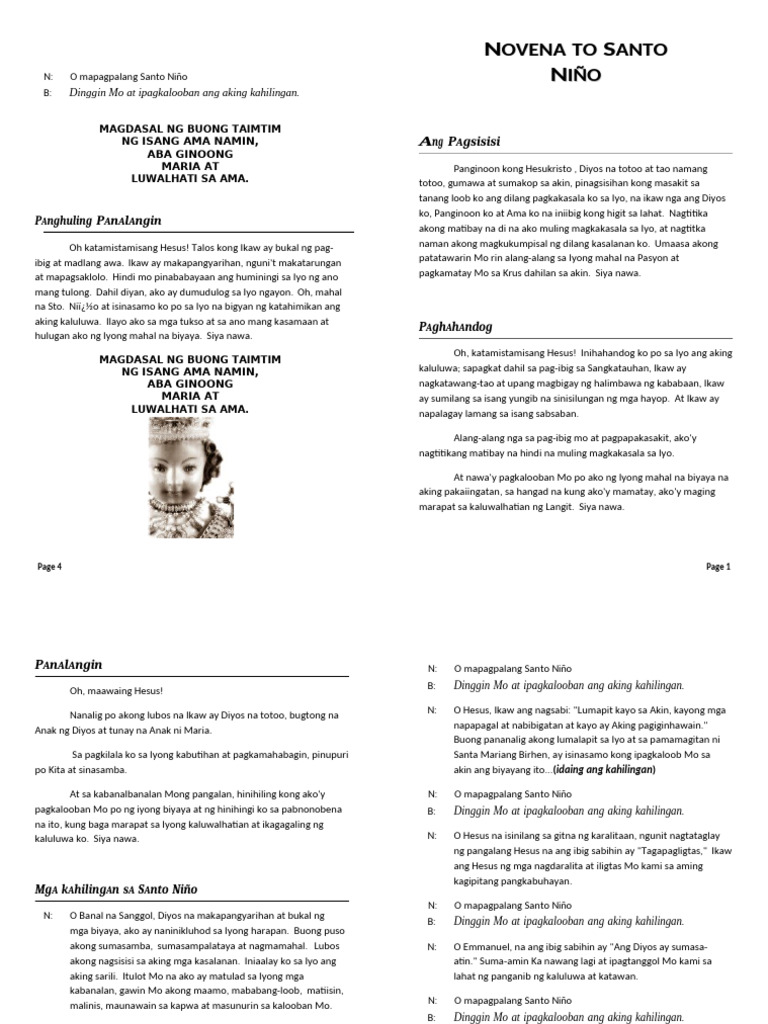 Tagalog Novena To Santo Nino Bookfold | PDF
