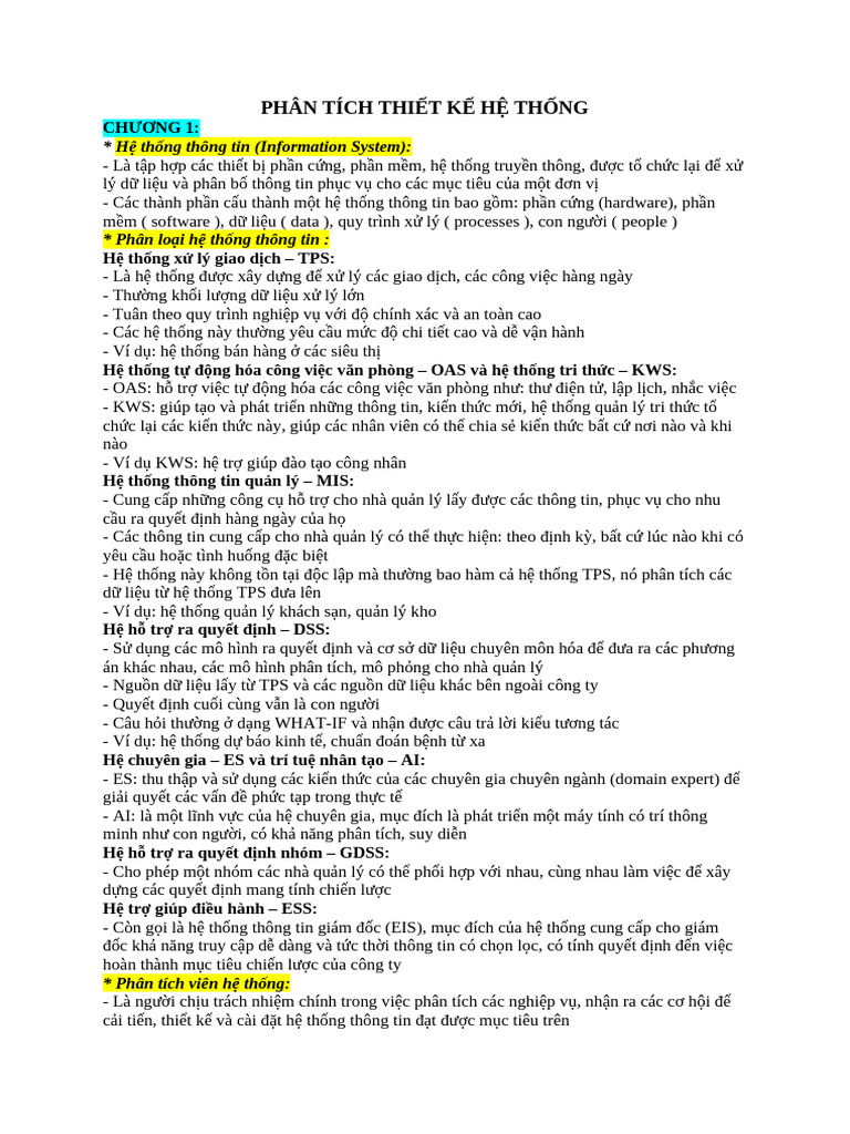 Phan Tich Thiet Ke He Thong | PDF