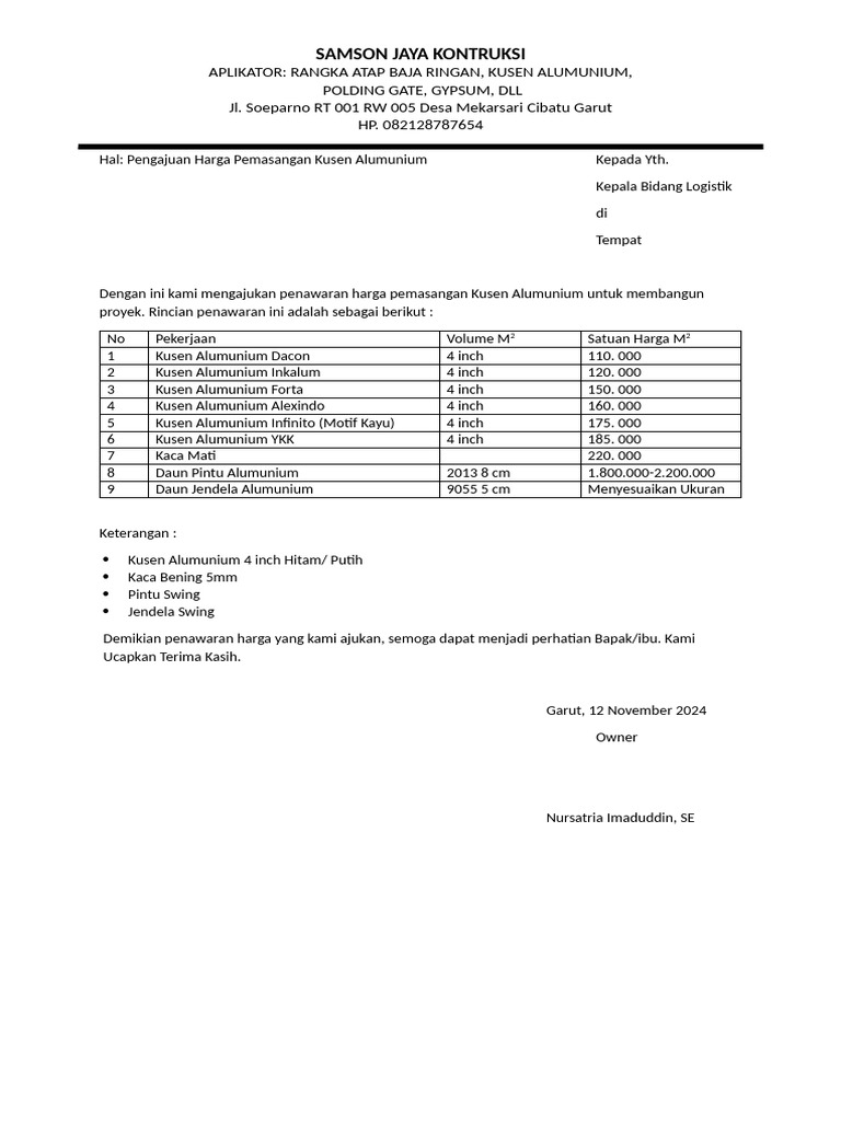 Pengajuan Harga | PDF