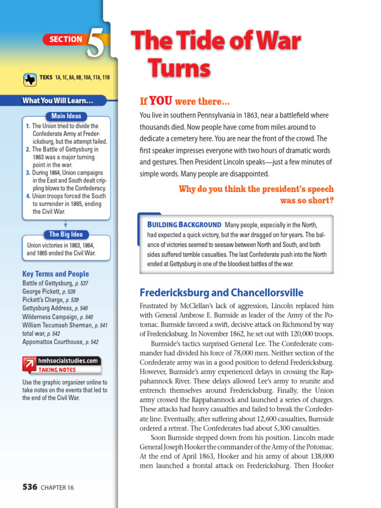 Chapter 16 Section 5 Reading | PDF | Battle Of Gettysburg | Battle Of ...