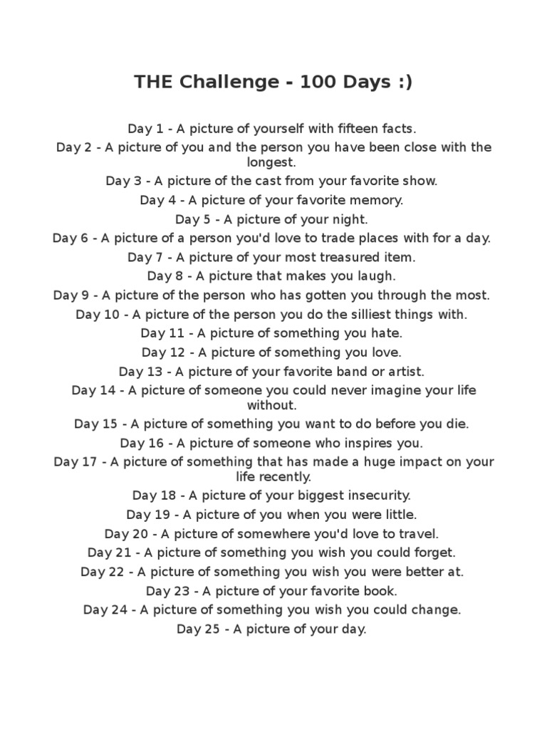 100 Day Photo Challenge List | PDF | Leisure