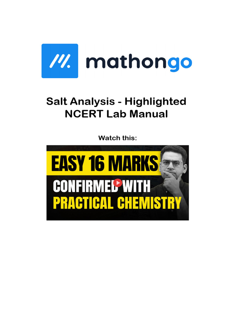 NCERT Lab Manual - Salt Analysis | PDF