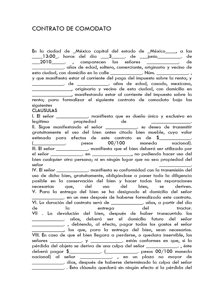 CONTRATO DE COMODATO | PDF | Economias