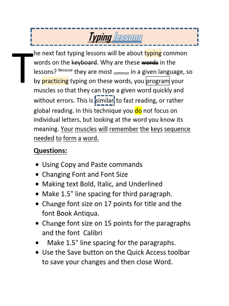 Typing Lessons | PDF