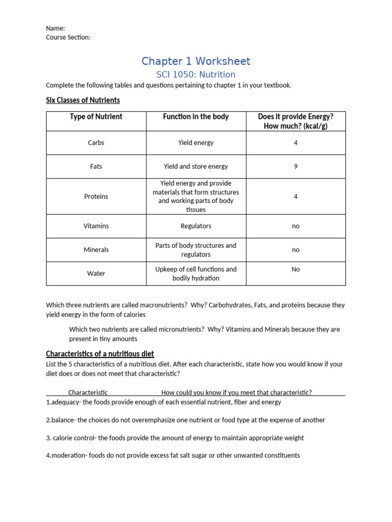 Nutrition Chapter 1 Study Guide | PDF | Food Energy | Nutrition