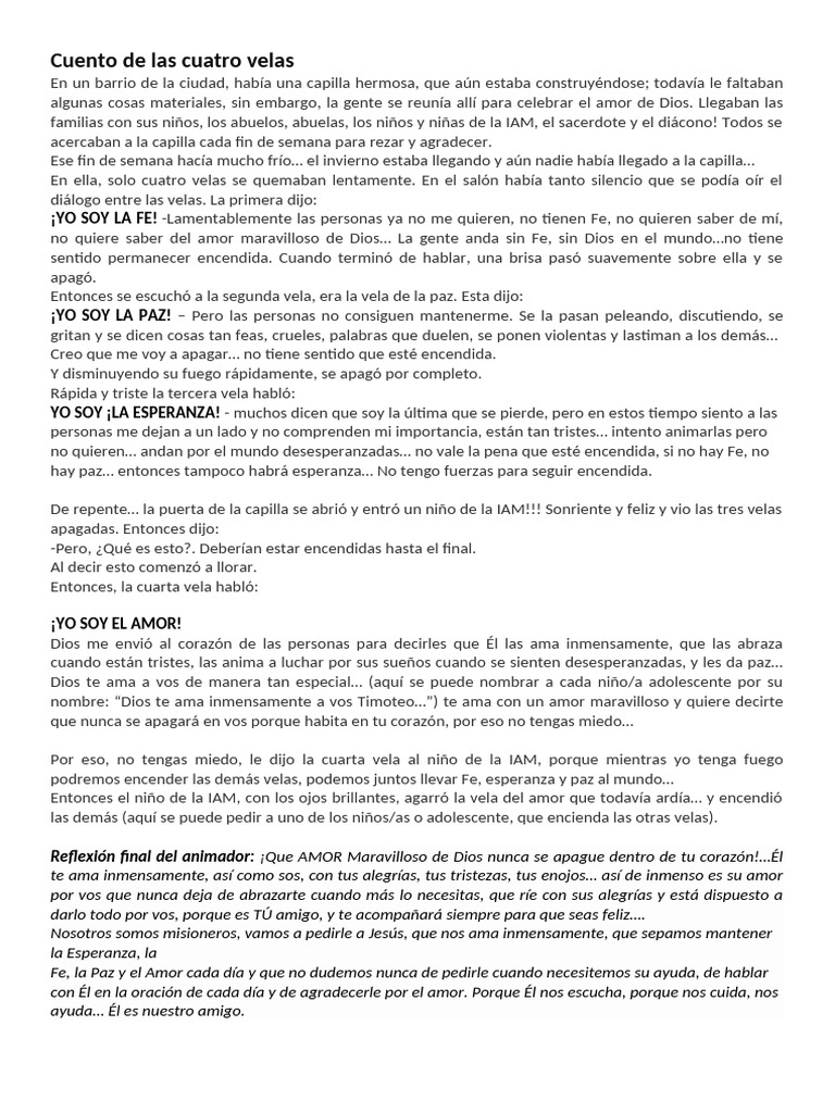 Las Cuatro Velas: Fe, Paz, Esperanza y Amor | PDF | Amor