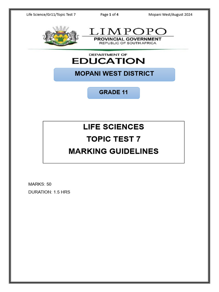 2024 08 01 MW LFSC Topic Test 7 Gr11 MG ENG | PDF | Thorax | Lung