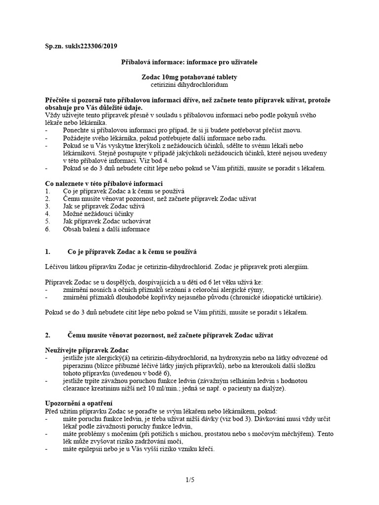 ZODAC 10 MG Tablety 10 Kusů | PDF
