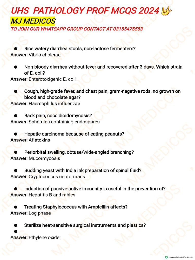 UHS PATHOLOGY PROF MCQS 2024? | PDF