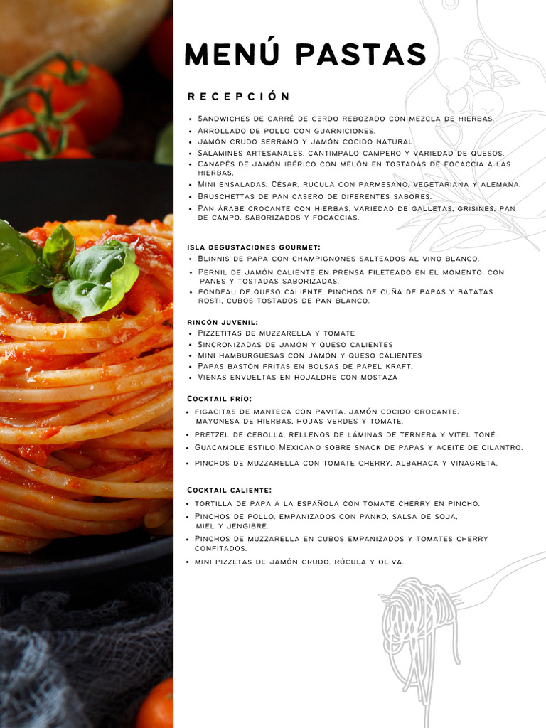 Menú Gourmet de Pastas y Delicias | PDF | Postres | Cocina occidental