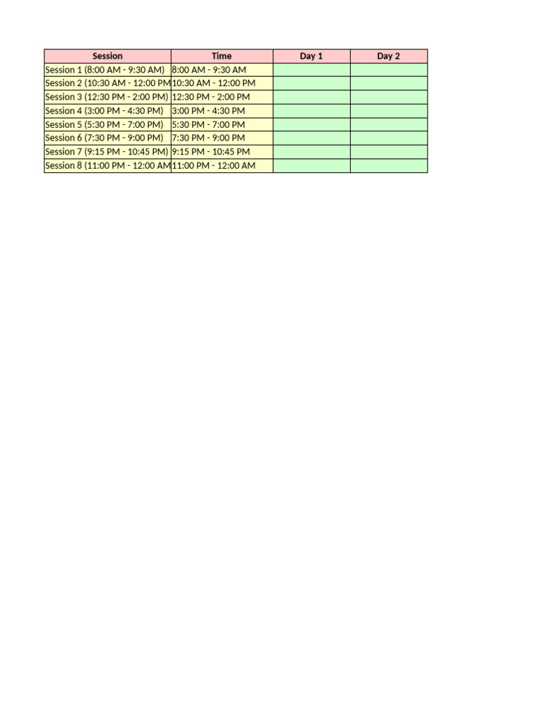 Session Schedule Overview | PDF