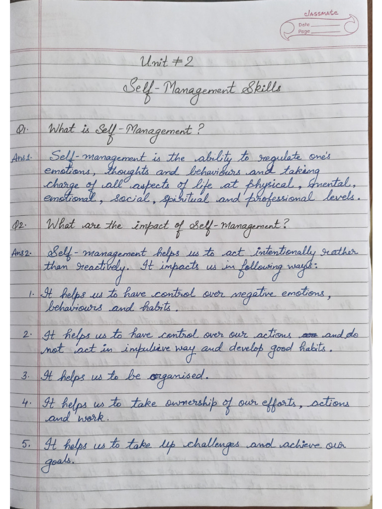Unit2 Self management skills class 9(notebook work) | PDF