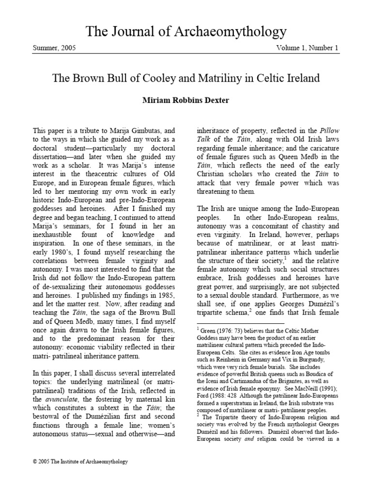 (Miriam Robbins Dexter) - The Brown Bull of Cooley and Matriliny in ...