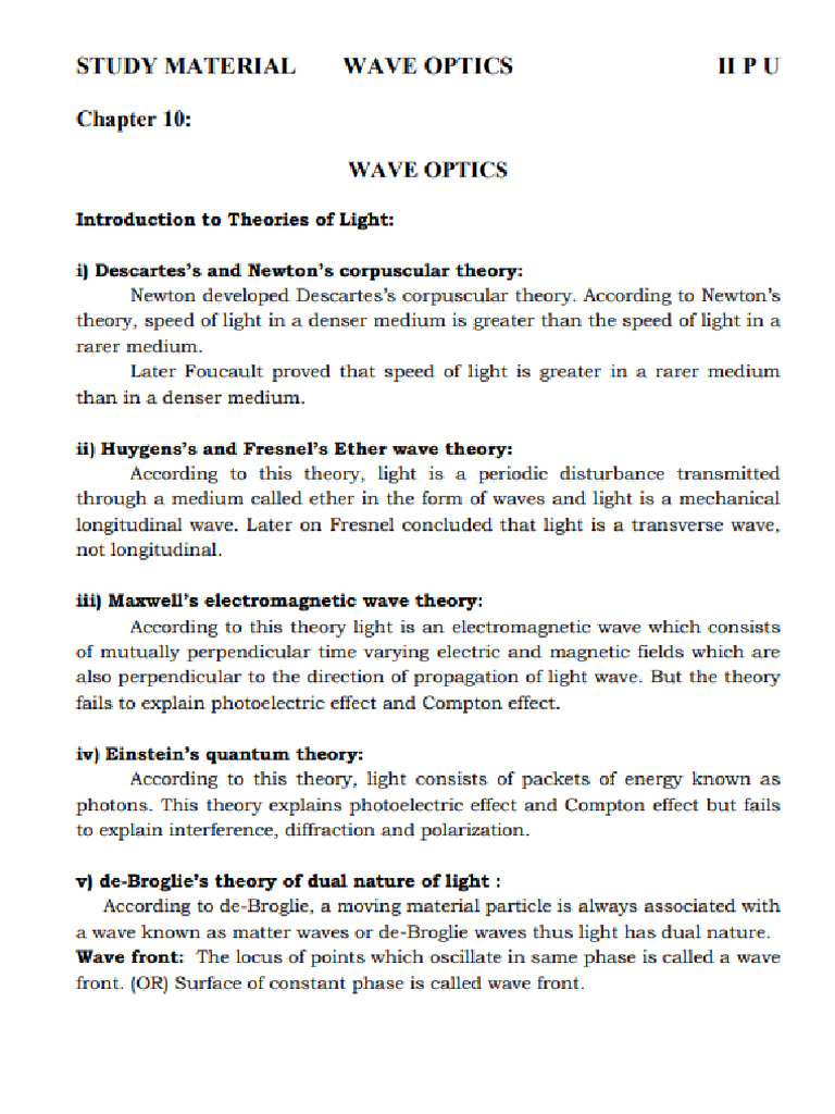 10. Wave Optics | PDF