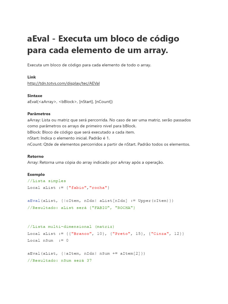 Aeval - Executa Um Bloco de Código para Cada Elemento de Um Array. | PDF