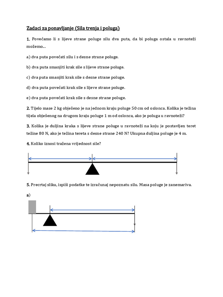 Zadaci Za Ponavljanje (Trenje I Poluga) | PDF