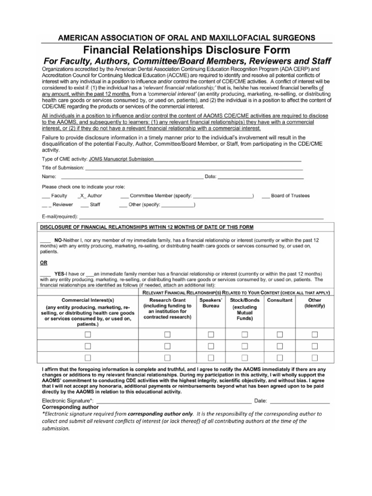 AAOMS Author Disclosure Forms - Yjoms | PDF