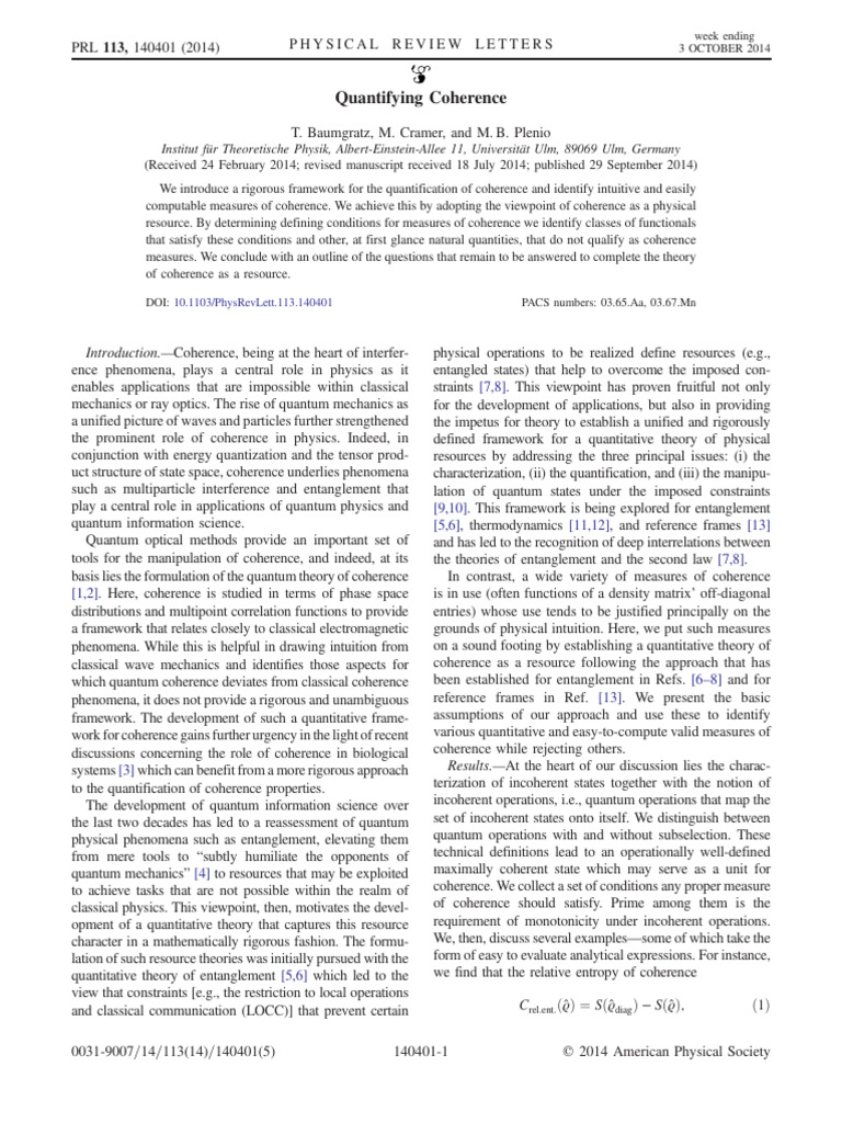 PhysRevLett 113 140401 | PDF | Coherence (Physics) | Quantum Entanglement