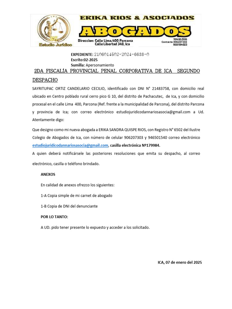 Apersonamiento Candelario CASO DESALOJO | PDF