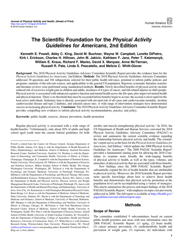 The Scienti C Foundation For The, 2nd Edition: Physical Activity ...