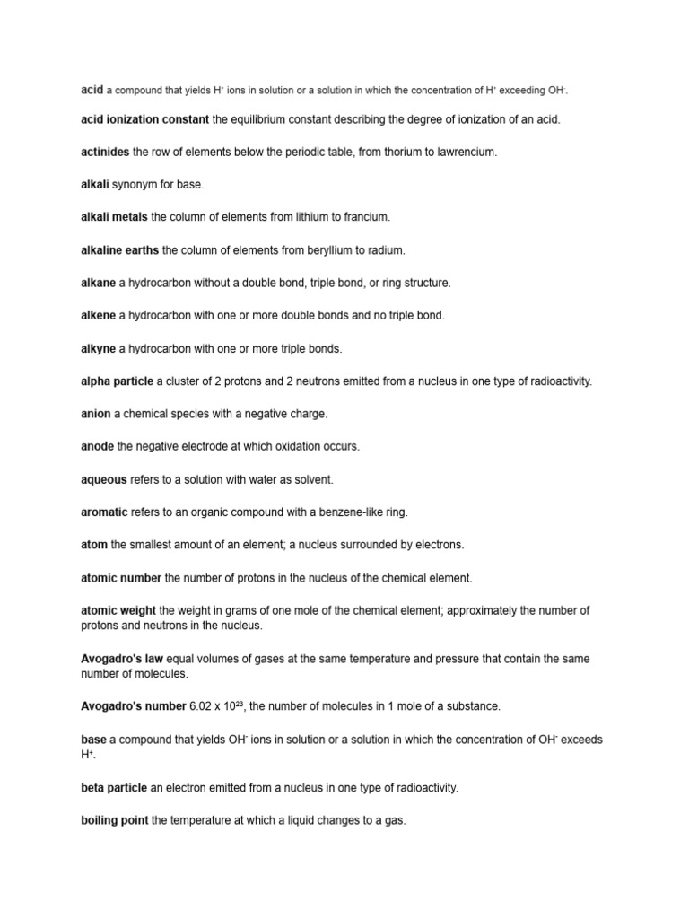 Chem Definitions | PDF | Chemistry | Periodic Table