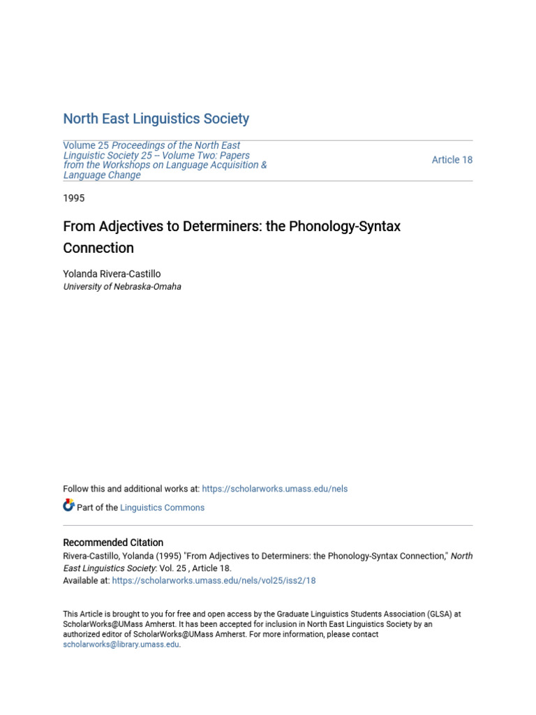 From Adjectives To Determiners - The Phonology-Syntax Connection | PDF | Linguistic Typology ...