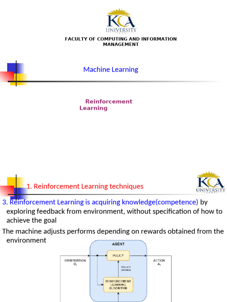 Lecture 07 Reinforcement Learning | PDF | Reinforcement | Learning