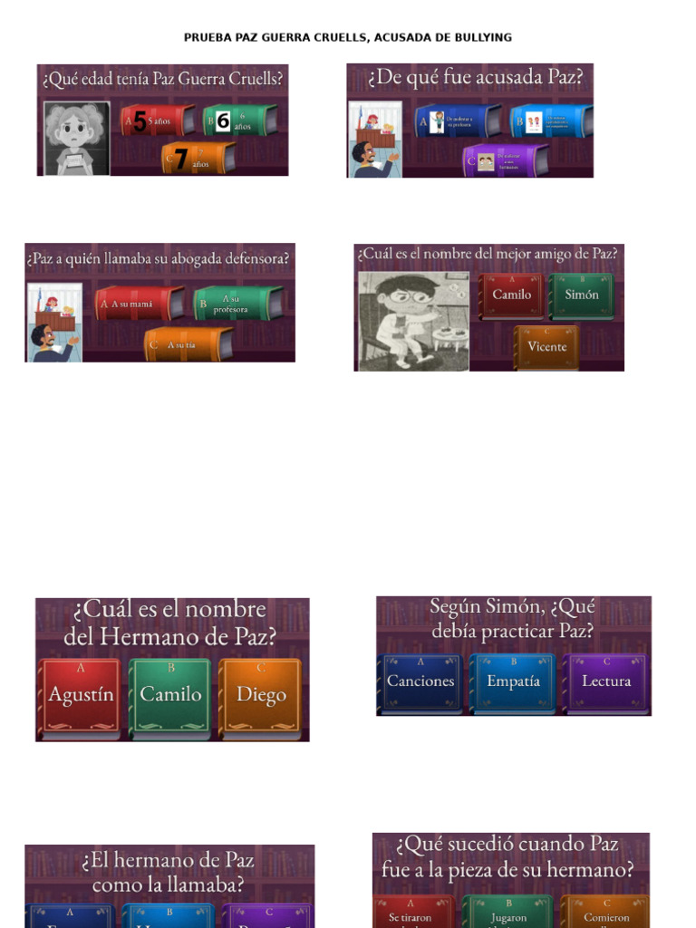 Prueba Libro Paz Guerra Cruells, Acusada de Bullying | PDF