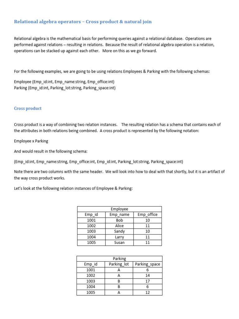 Relational Algebra - Cross Product and Natural Join. Huhjiguu | PDF ...