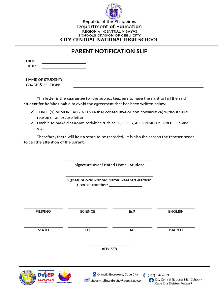 Parents Notification Slip | PDF